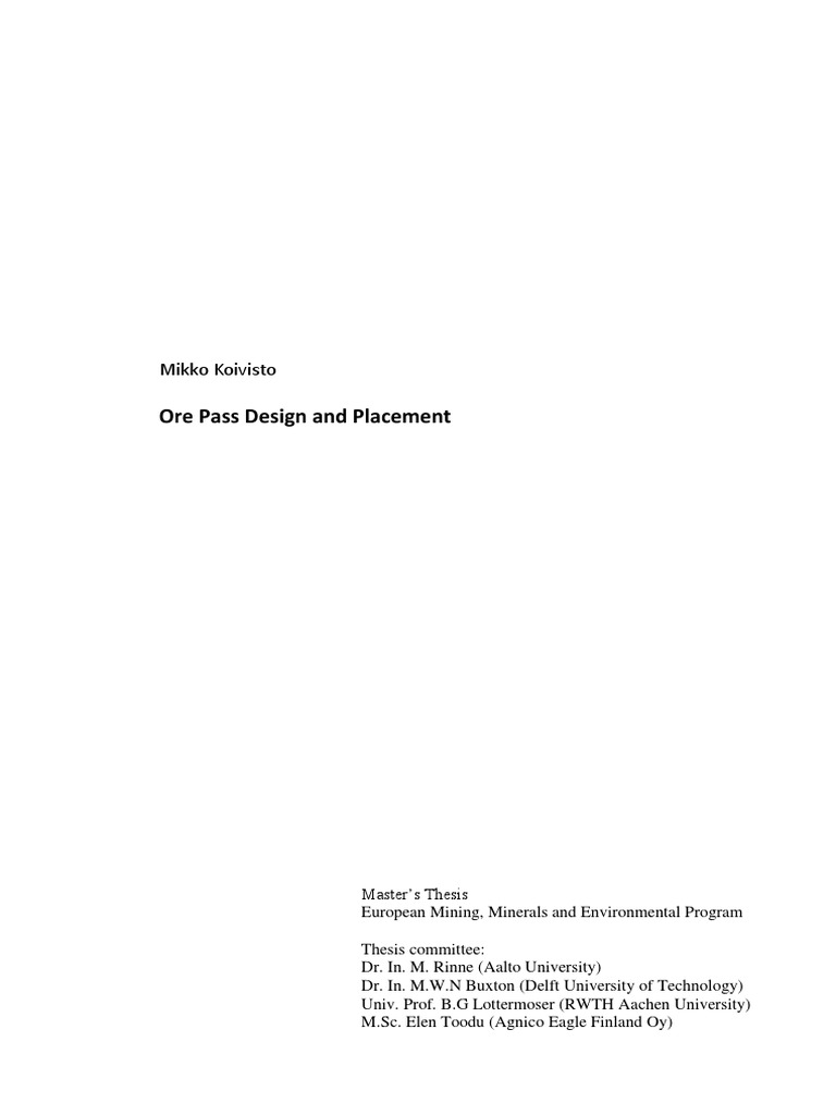 Ore Pass Design and Placement Koivisto Mikko PDF | PDF | Mining | Nature