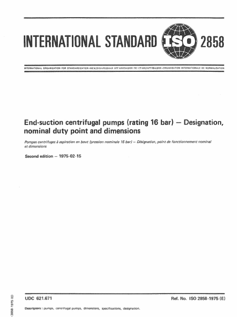 ISO 2858 - End Suction Centrifugal Pumps | PDF