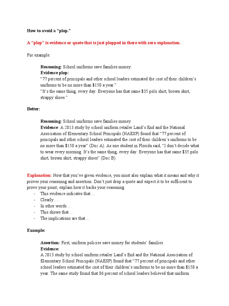 A "Plop" Is Evidence or Quote That Is Just Plopped in There With Zero ...