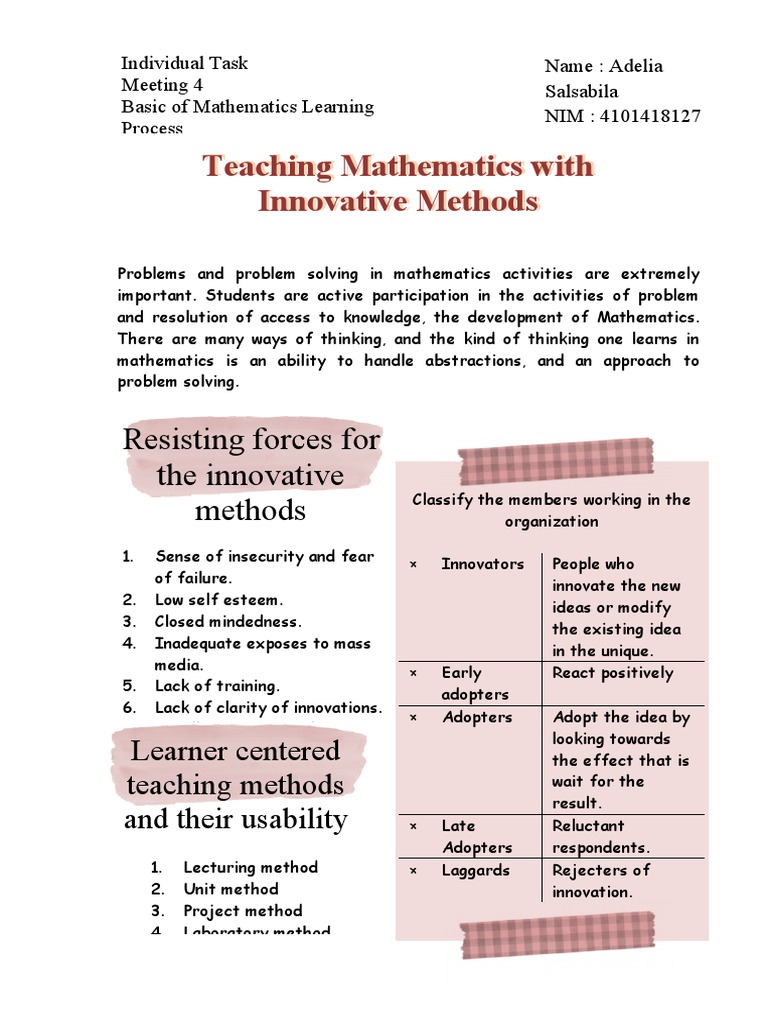 Teaching Mathematics With Innovative Methods | Download Free PDF ...