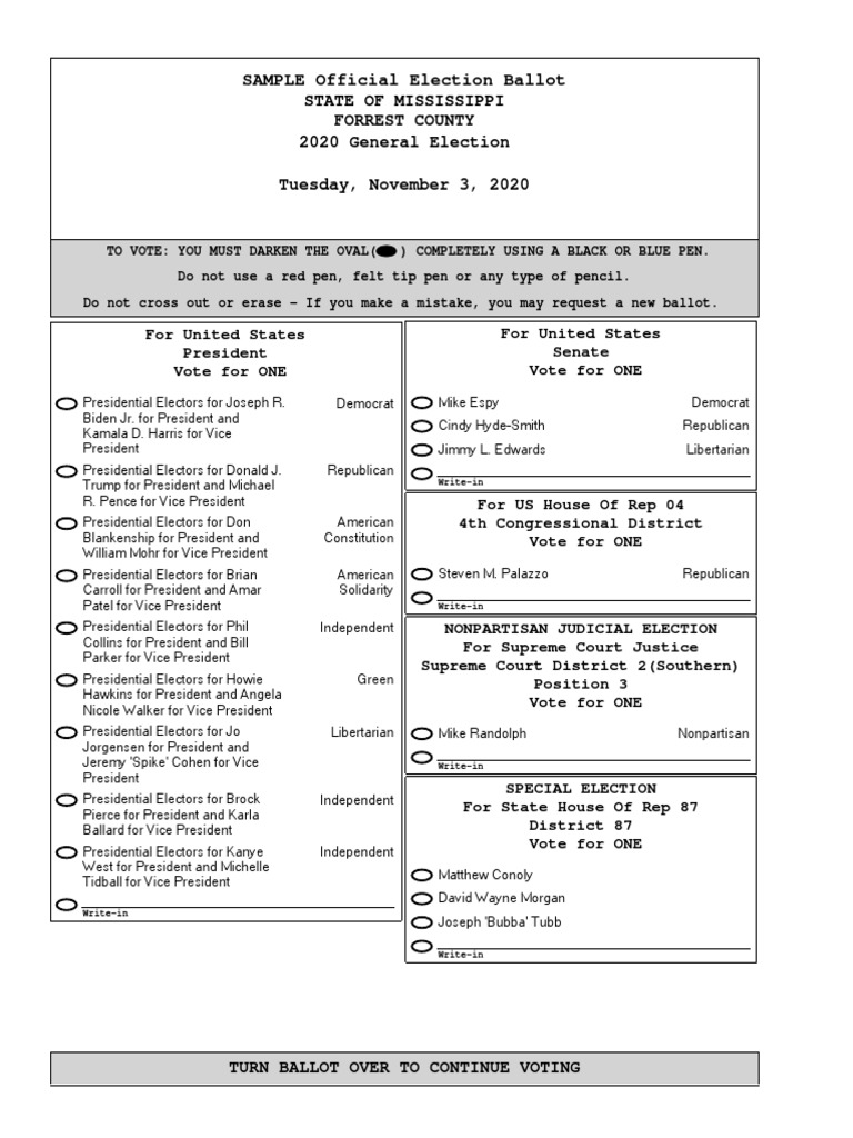 Forrest County Sample Ballot Nov. 2020 | PDF | Presidents Of The United ...