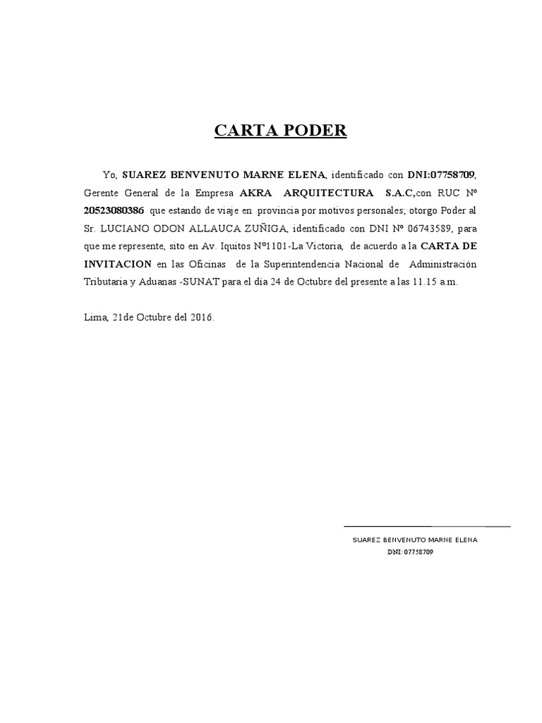 Carta Poder Representacion sunat-AKRA | PDF