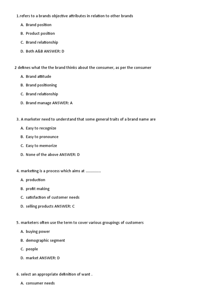 Brand Management Multiple Choice Questions Part 1 | PDF | Brand | Marketing