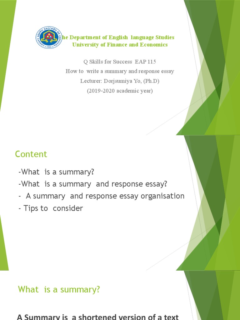 Summary and Response Essay Guide | PDF | Writers | Essays