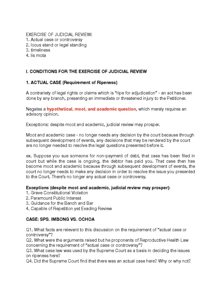 Conditions for Judicial Review in Law | PDF | Mootness | Case Or ...