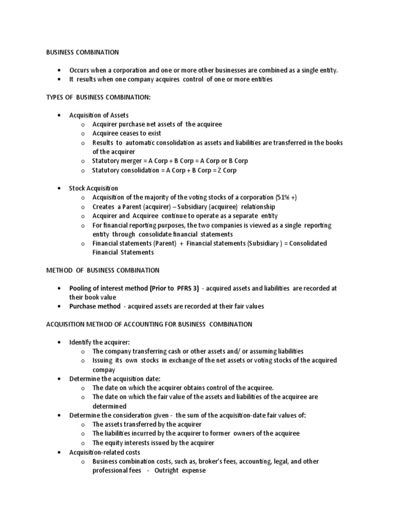 Business Combination | PDF | Consolidation (Business) | Mergers And ...