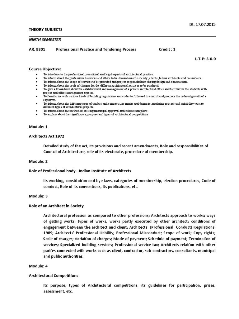 Professional Practice Syllabus | PDF | Architect | Taxes