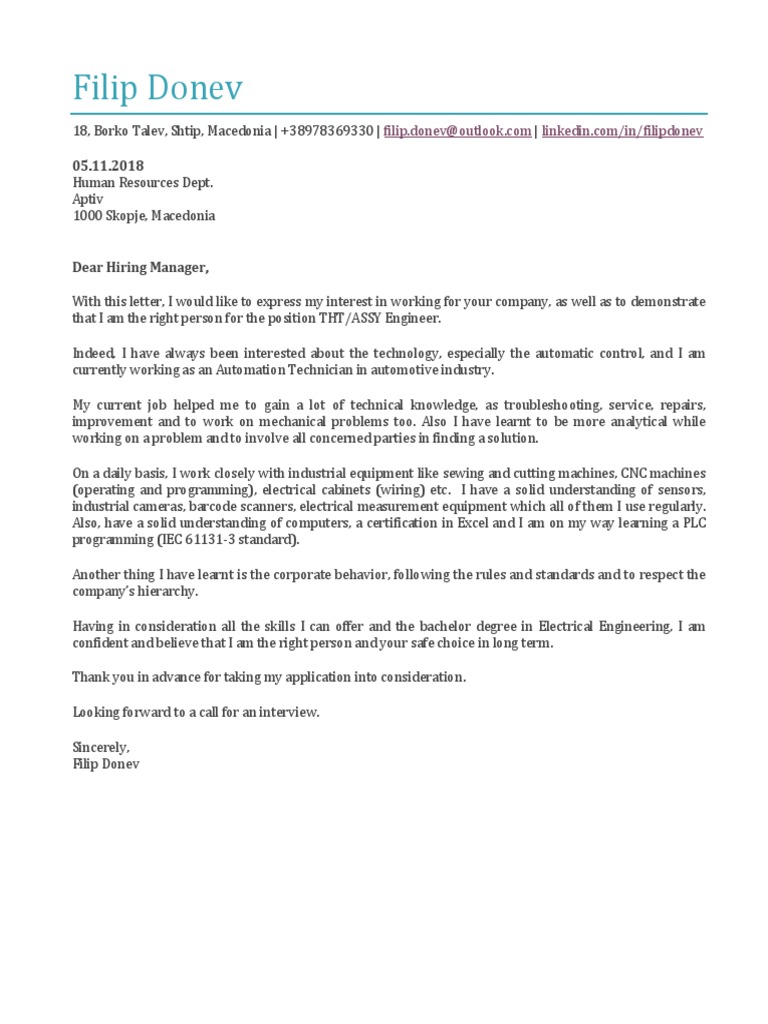 Cover Letter FD | PDF