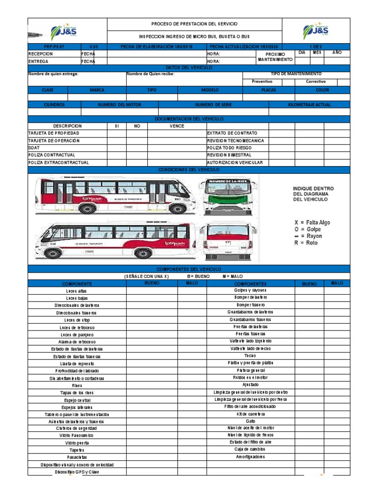 FRF-PS-07 Inspeccion Ingreso de Micro Bus, Buseta o Bus V.04 | PDF ...