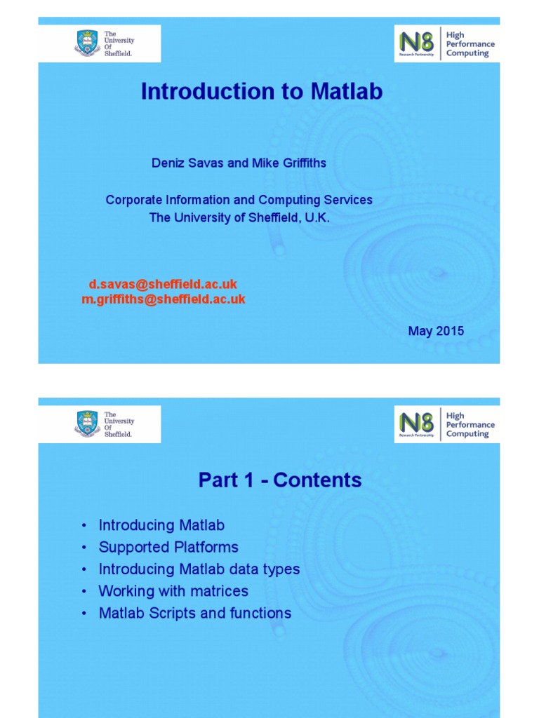 Introduction To Matlab: Deniz Savas and Mike Griffiths | PDF | Matrix ...