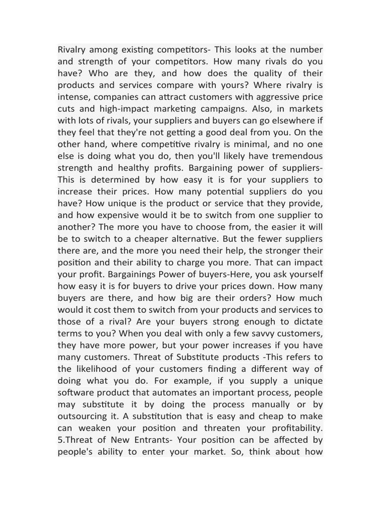 Rivalry Among Existing Competitors | PDF | Competition | Supply Chain