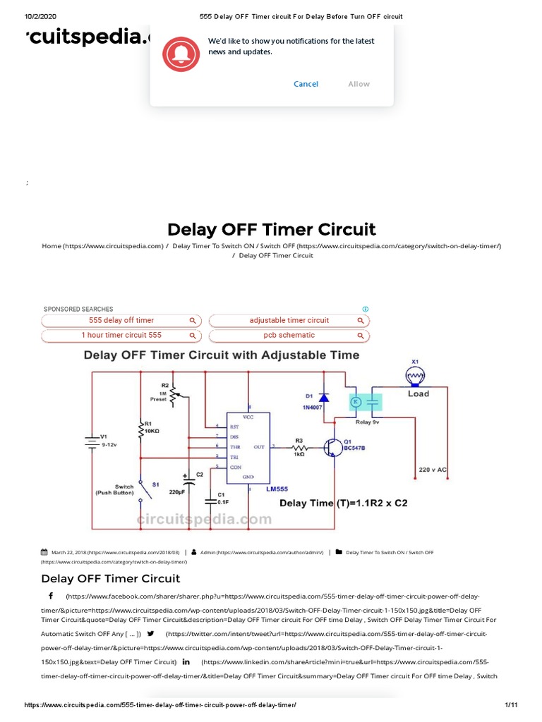 555 Delay OFF Timer Circuit For Delay Before Turn OFF Circuit PDF | PDF | Components ...