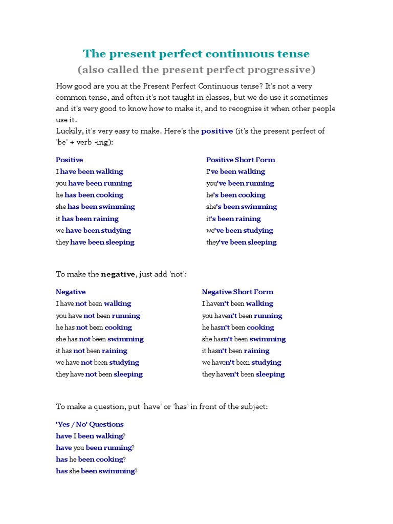 The Present Perfect Continuous | PDF | Question | Morphology