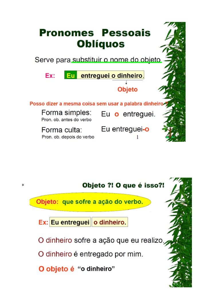 Pronomes Obliquos | PDF | Pronome | Preposição e Posposição