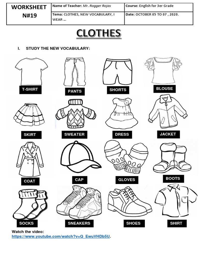 3rd Grade Clothes Vocabulary Worksheet | PDF