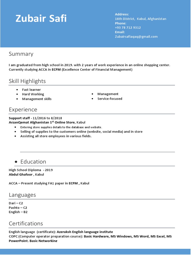 Zubair Safi CV. | PDF