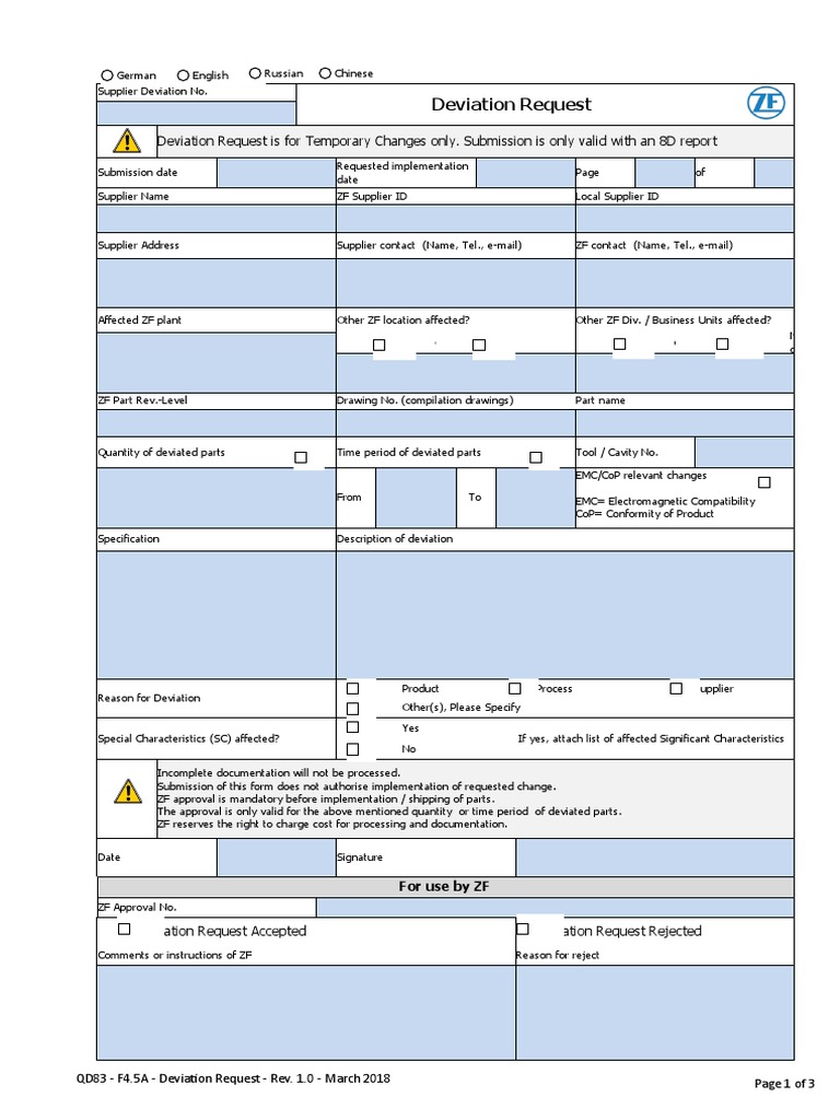 Deviation Request: Deviation Request Is For Temporary Changes Only ...