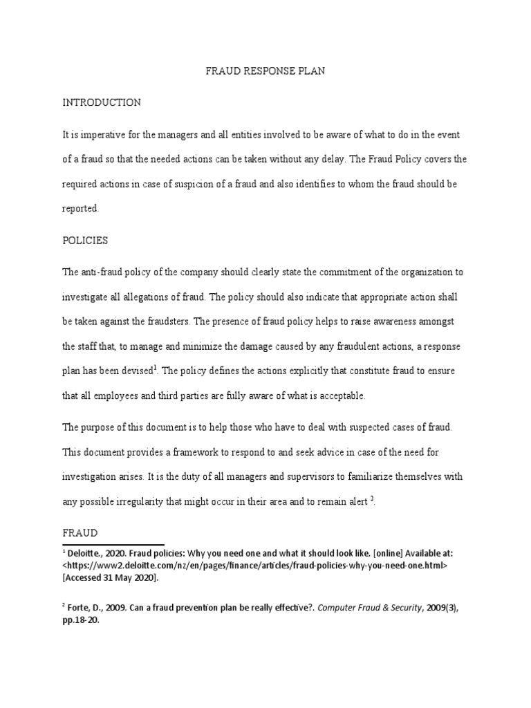 Fraud Response Plan | PDF | Audit Committee | Fraud