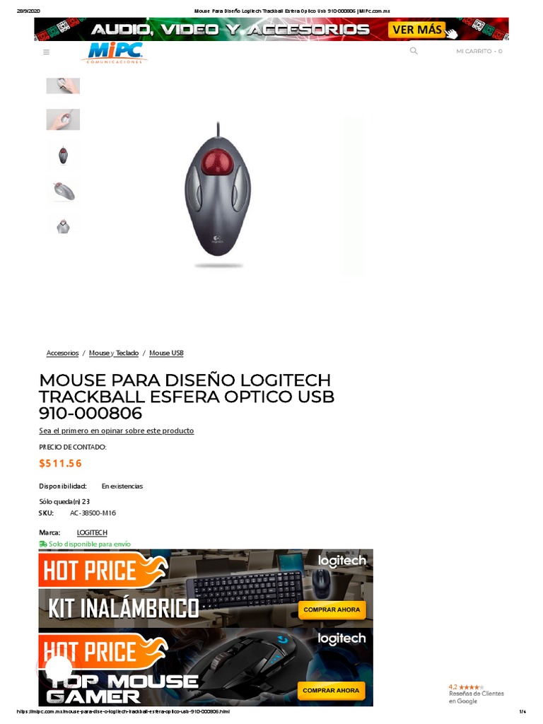 Mouse para Diseño Logitech Trackball Esfera Optico Usb 910-000806 - MiPc - Com.mx | PDF | Las ...