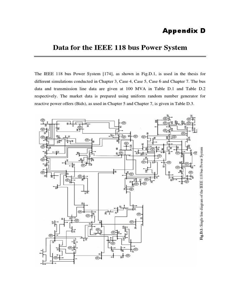 Data For The IEEE 118 Bus Power System: Appendix D | PDF ...
