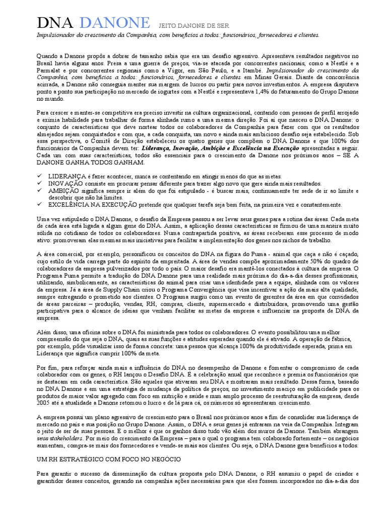 Dna Danone - Jeito Danone de Ser | PDF | Gestão de recursos humanos ...