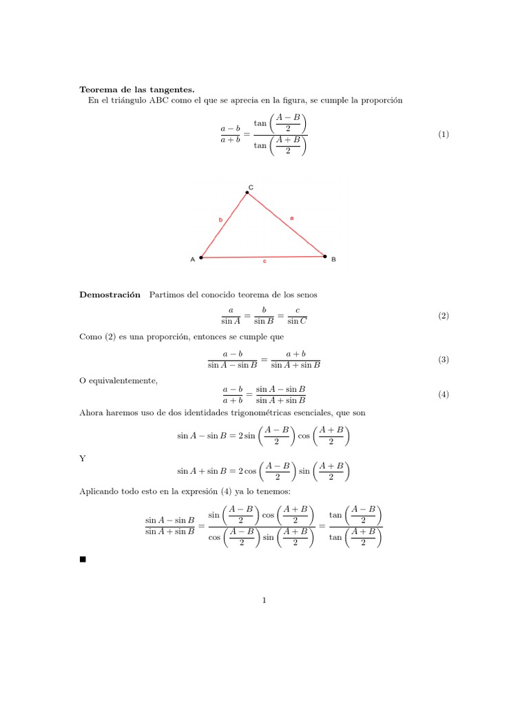 Teorema de Las Tangentes | PDF | Funciones trigonométricas | Análisis ...