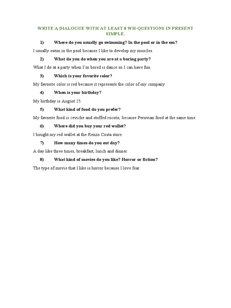 WH-Questions Practice Dialogue | PDF