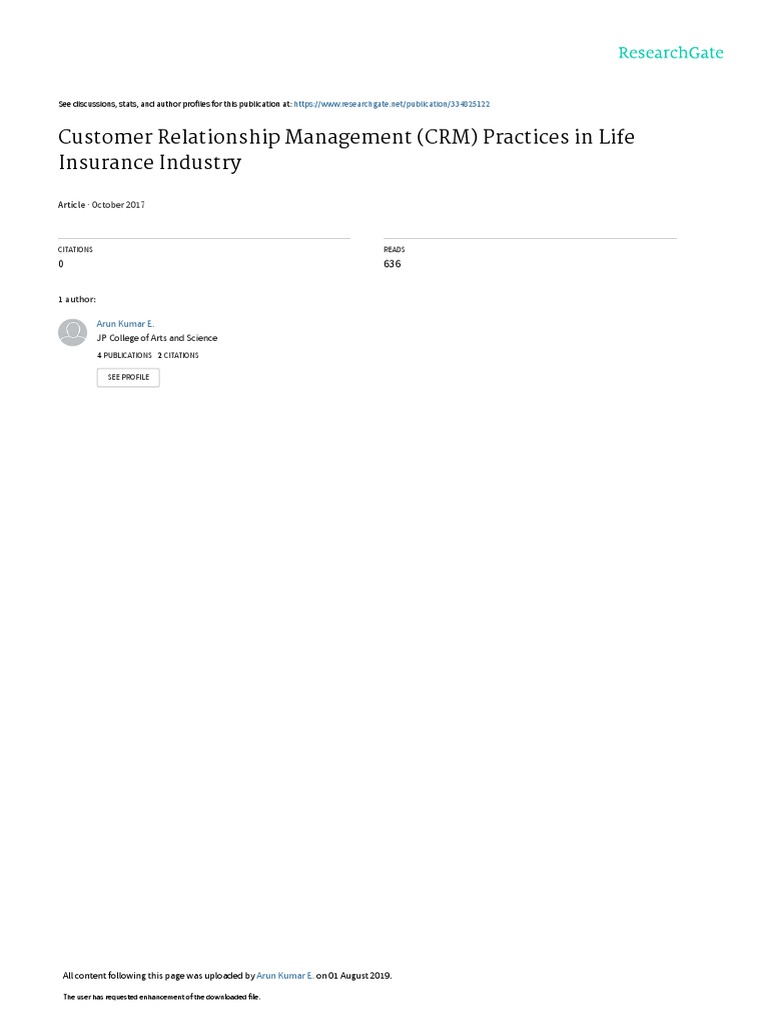 Customer Relationship Management (CRM) Practices in Life Insurance ...