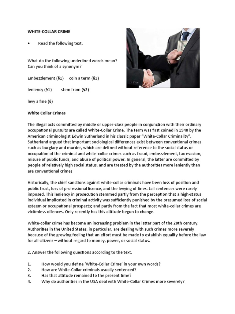 WHITE COLLAR CRIME Worksheet | PDF | Crime & Violence | Crime Thriller
