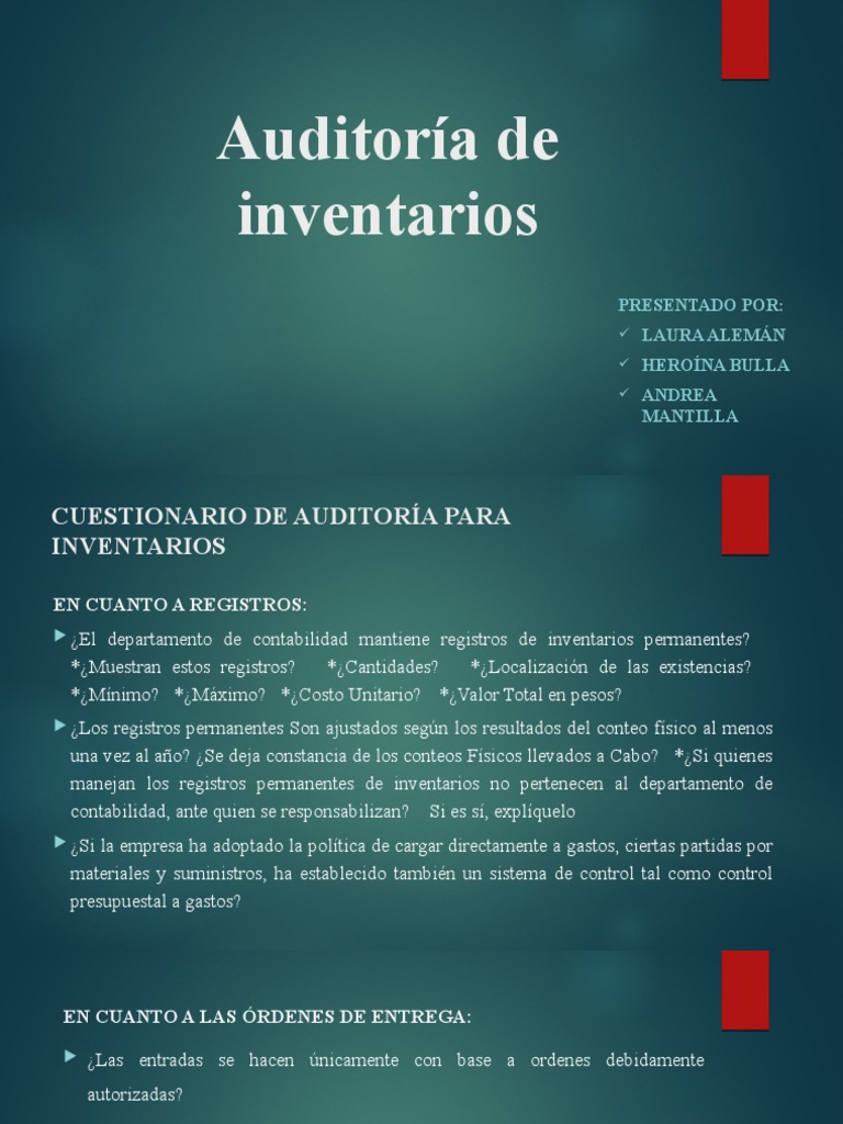Presentación Auditoría de Inventarios | PDF | Presupuesto | Inventario