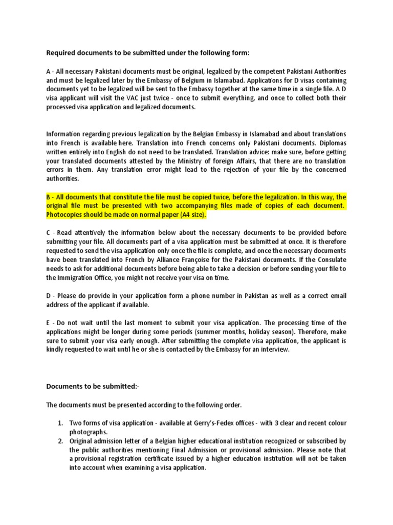 Required Documents To Be Submitted Under The Following Form | PDF ...