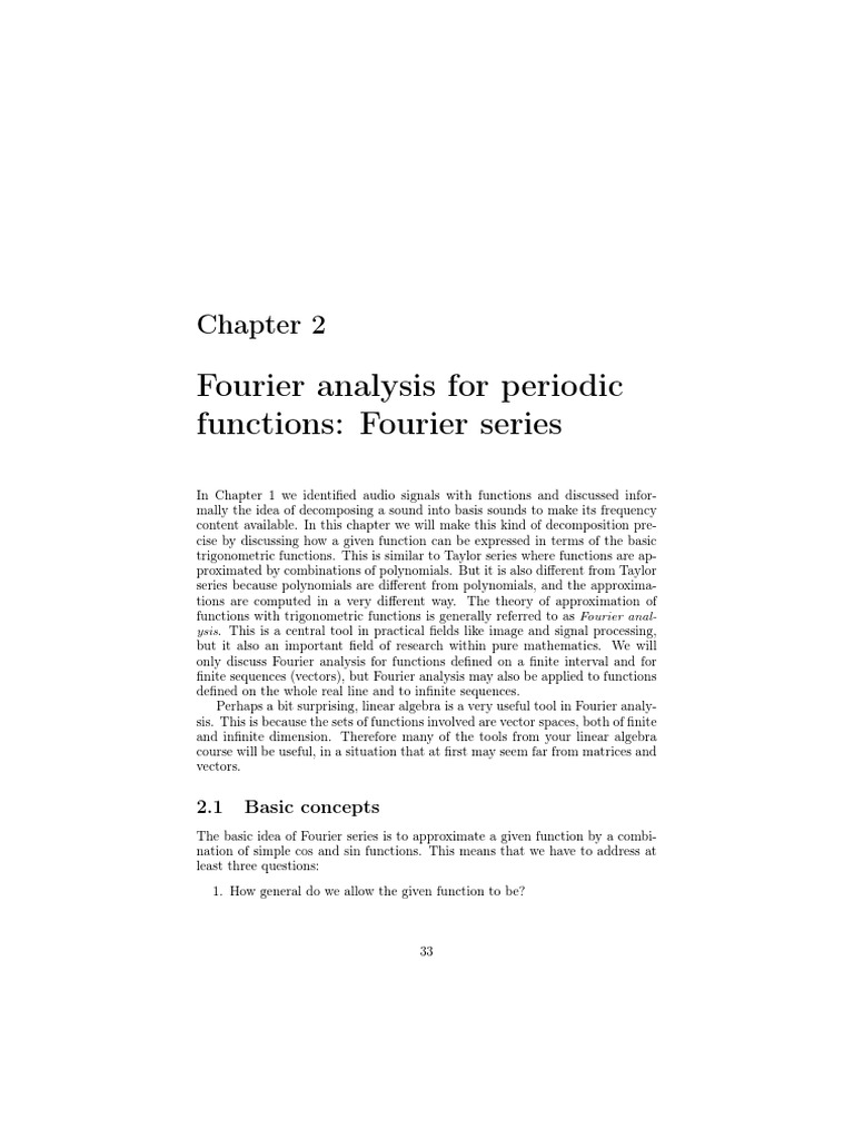 Fourier Analysis For Periodic Functions: Fourier Series: 2.1 Basic Concepts | PDF | Fourier ...
