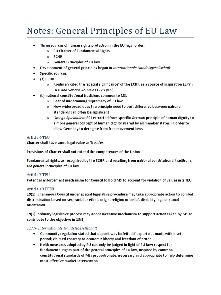 Notes General Principles of EU Law | PDF | European Union Law ...