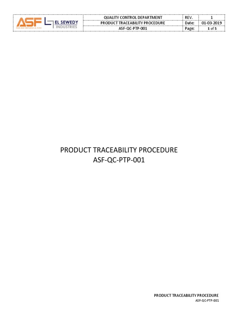 04 - Product Traceability Procedure - Asf-Qc-Ptp-001 | PDF | Welding ...