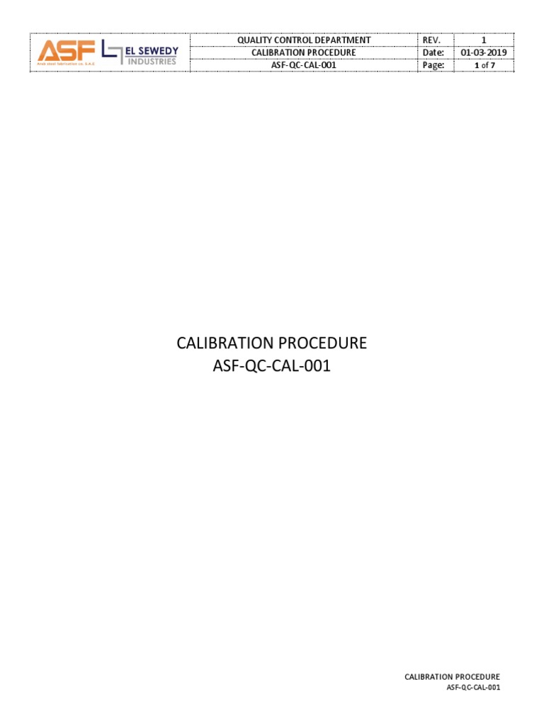 02 - Calibration Procedure - Asf-Qc-Cal-001 | PDF | Calibration ...