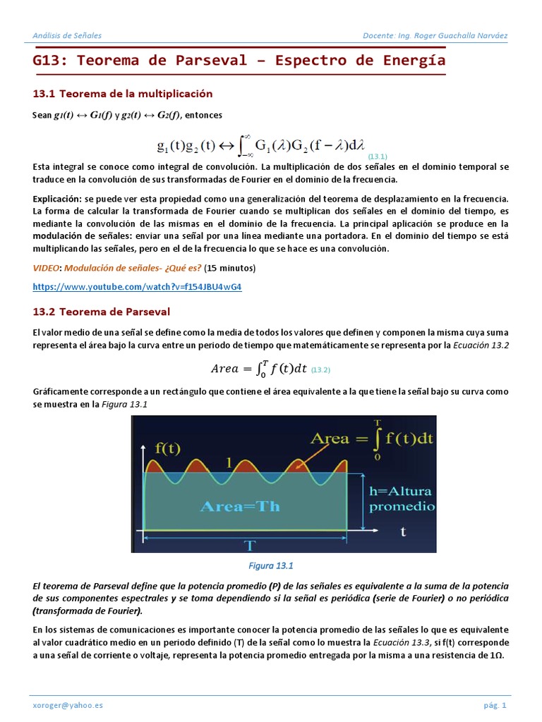 Teorema de Parseval en Análisis de Señales | PDF | Transformada de Fourier | Circunvolución