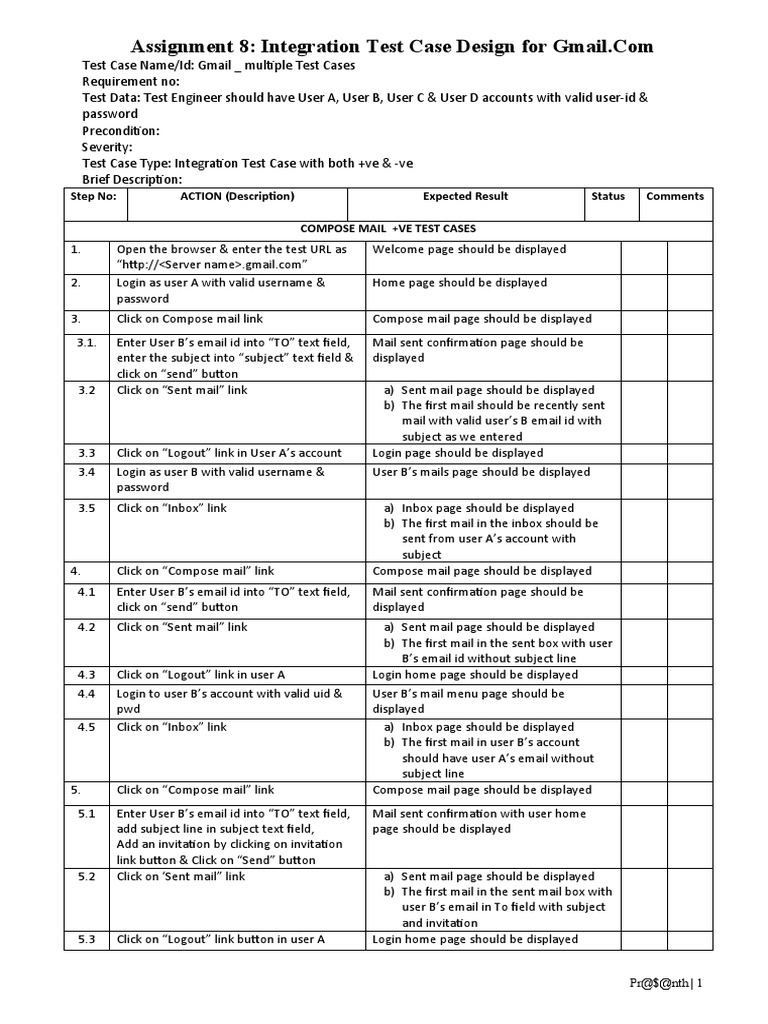 Gmail Integration Test Case Design | PDF | Login | Gmail
