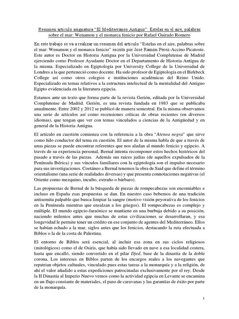 Resumen de "Wenamon y el monarca fenicio" | PDF | Egipto | Fenicia