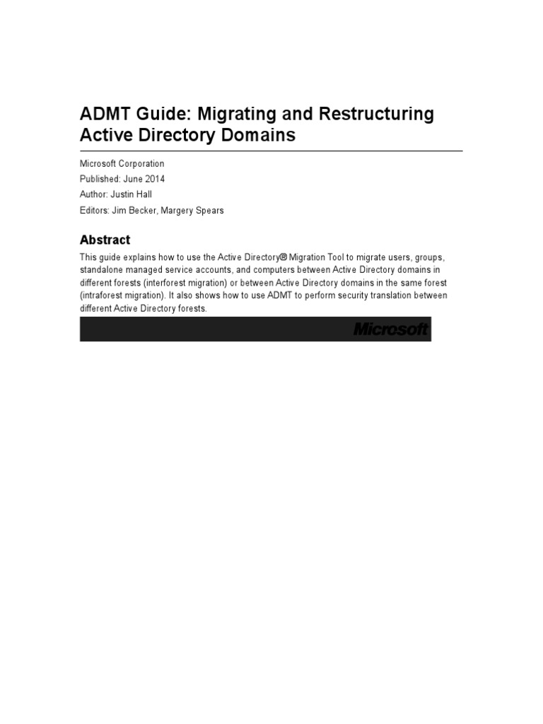 ADMT Guide: Migrating and Restructuring Active Directory Domains | PDF ...