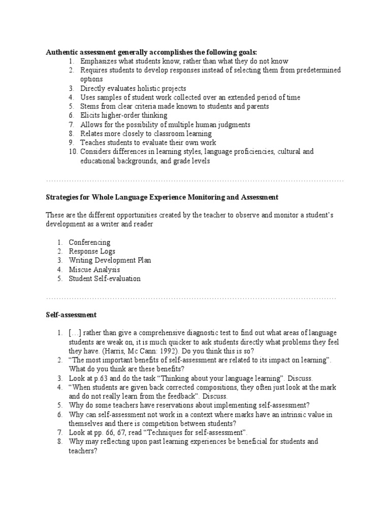 Ten Key Goals and Benefits of Authentic Assessment Approaches | PDF ...
