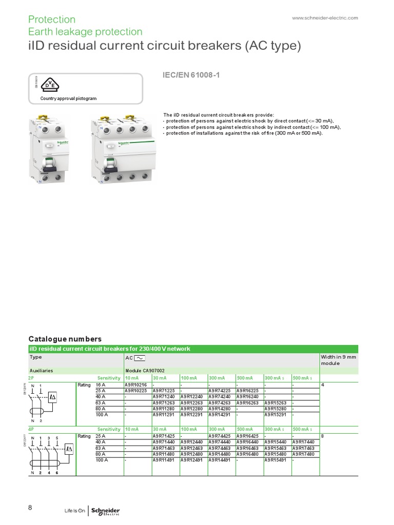 Schneider Electric Catalog of iID Residual Current Circuit Breakers for ...
