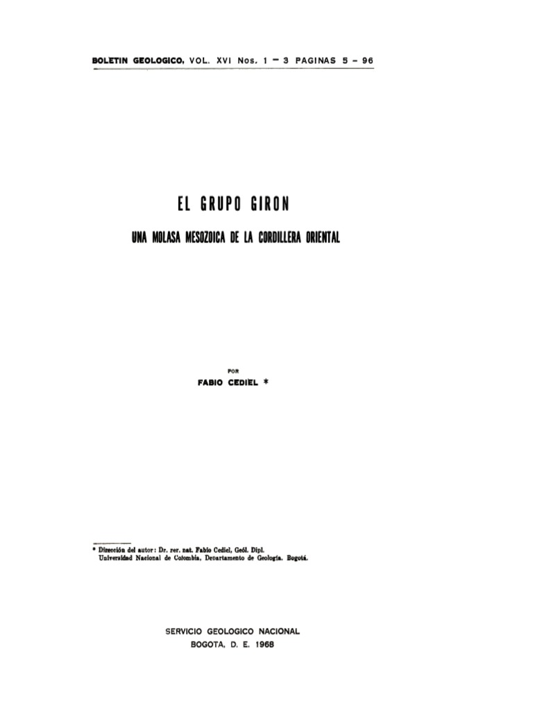 El Grupo Giron Una Molasa Mesozoica de La Cordillera Oriental PDF | PDF ...