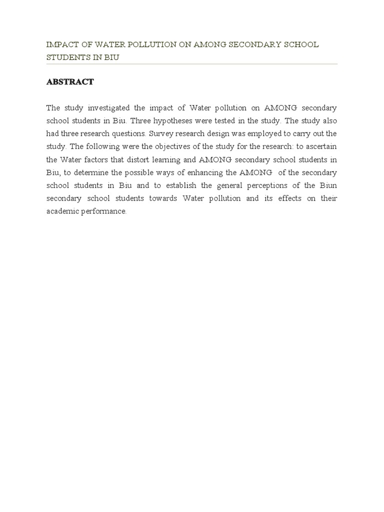 Impact of Water Pollution On Among Secondary School Students in Biu ...