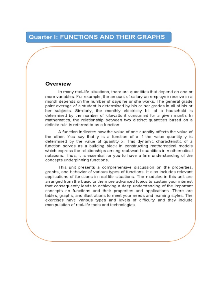 Quarter I: Functions and Their Graphs | PDF