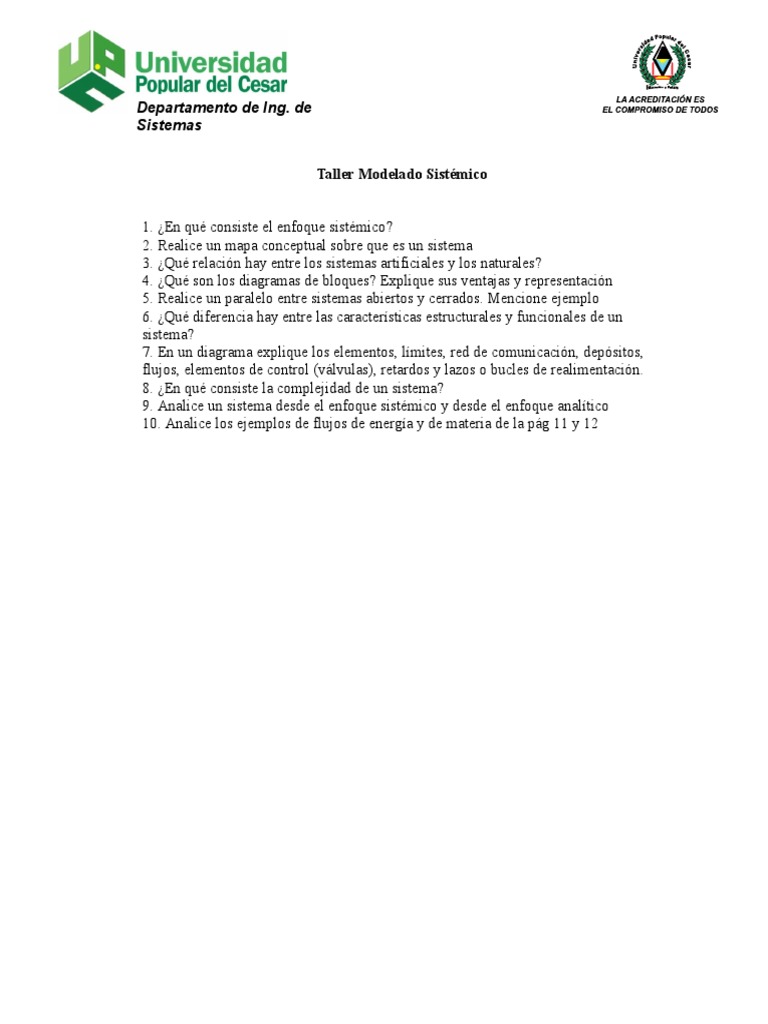 Taller Modelado Sistémico | PDF | Sistema | Realimentación