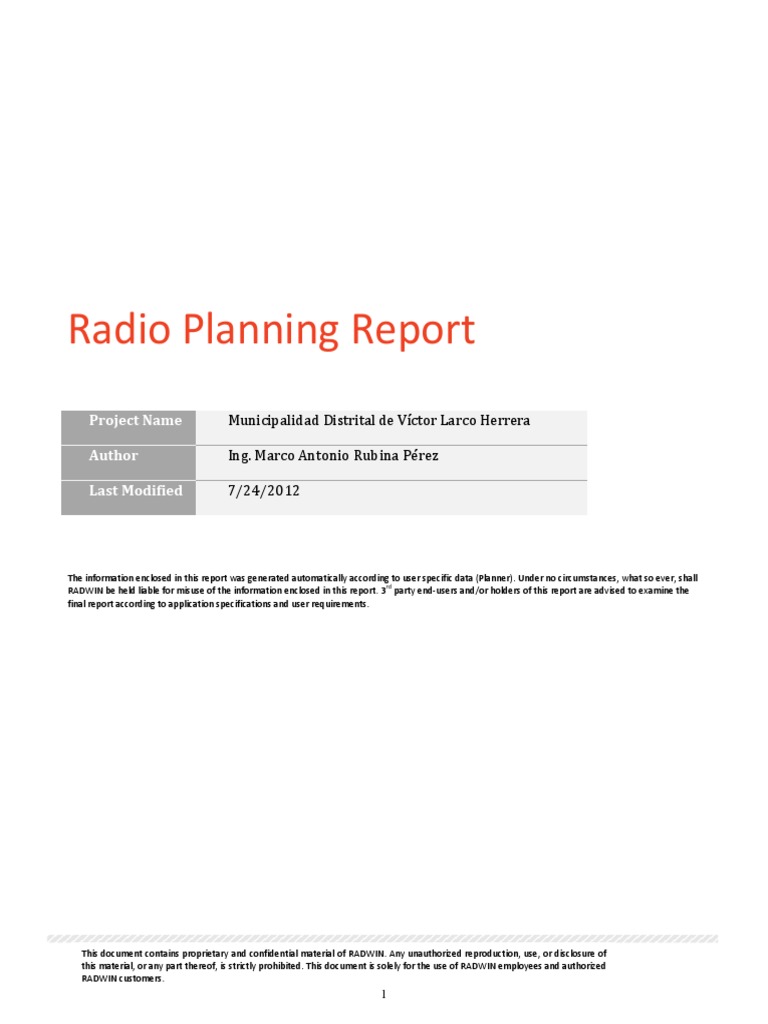 Radio Planning Report: Project Name Author Last Modified | PDF ...