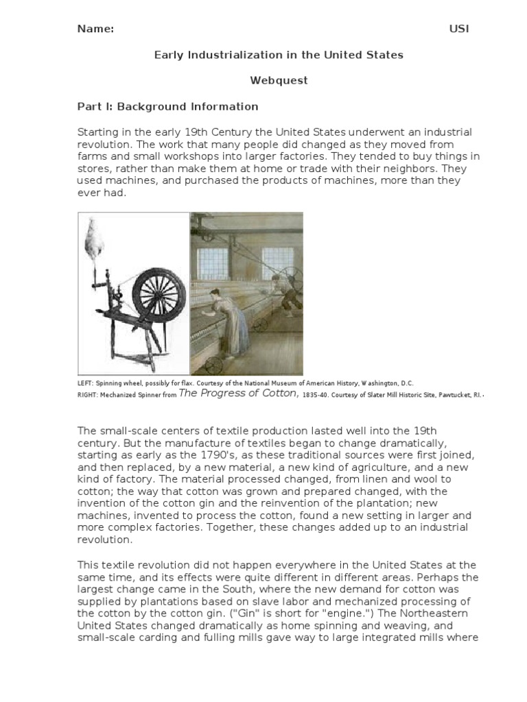 Early U.S. Industrialization Overview | PDF | Cotton | Factory