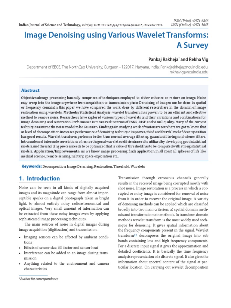 Image Denoising Using Various Wavelet Transform Survey | PDF | Wavelet | Digital Signal Processing