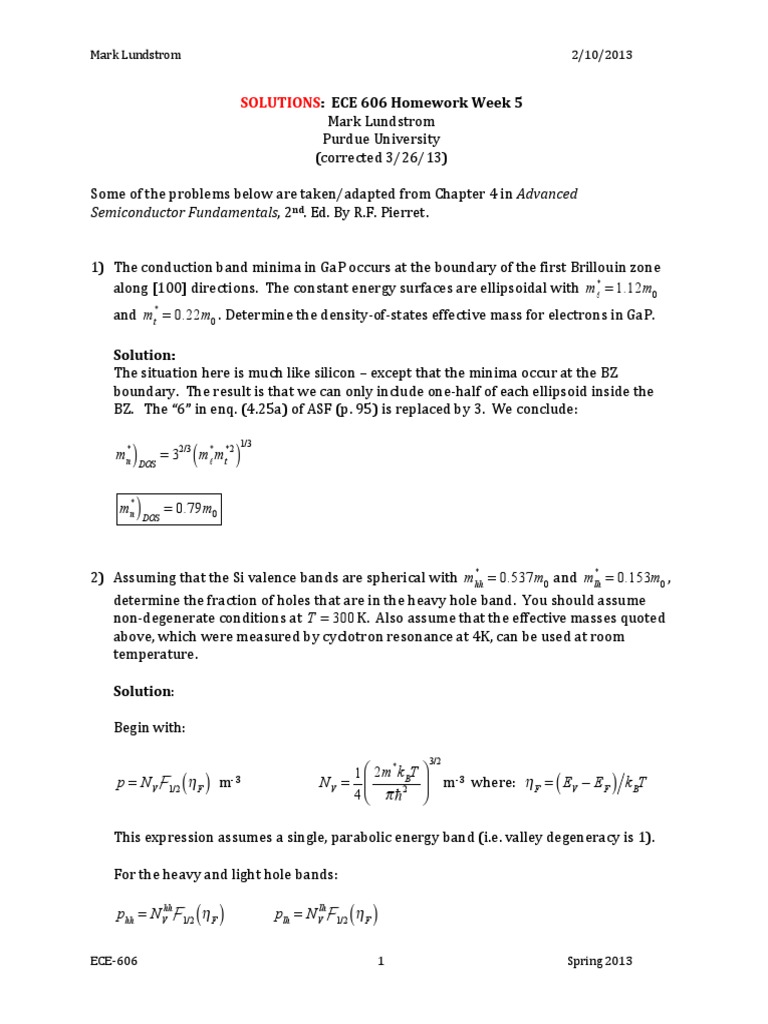 ECE 606 Homework Solutions | PDF | Doping (Semiconductor) | Electrical Resistivity And Conductivity