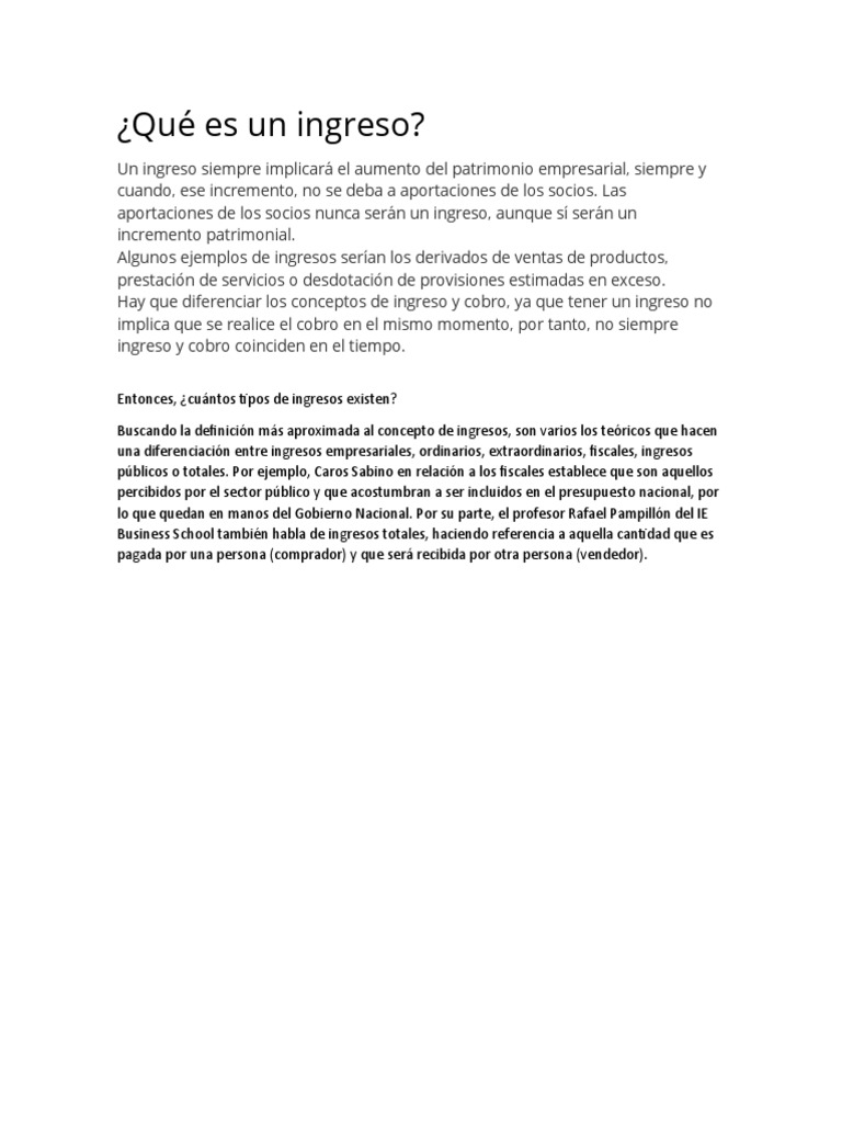 Tipos y Definición de Ingresos Empresariales | PDF